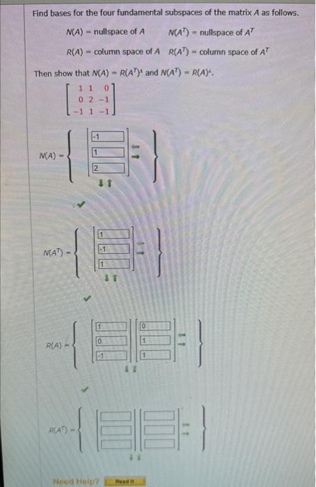 Solved Find bases for the four fundamental subspaces of the | Chegg.com