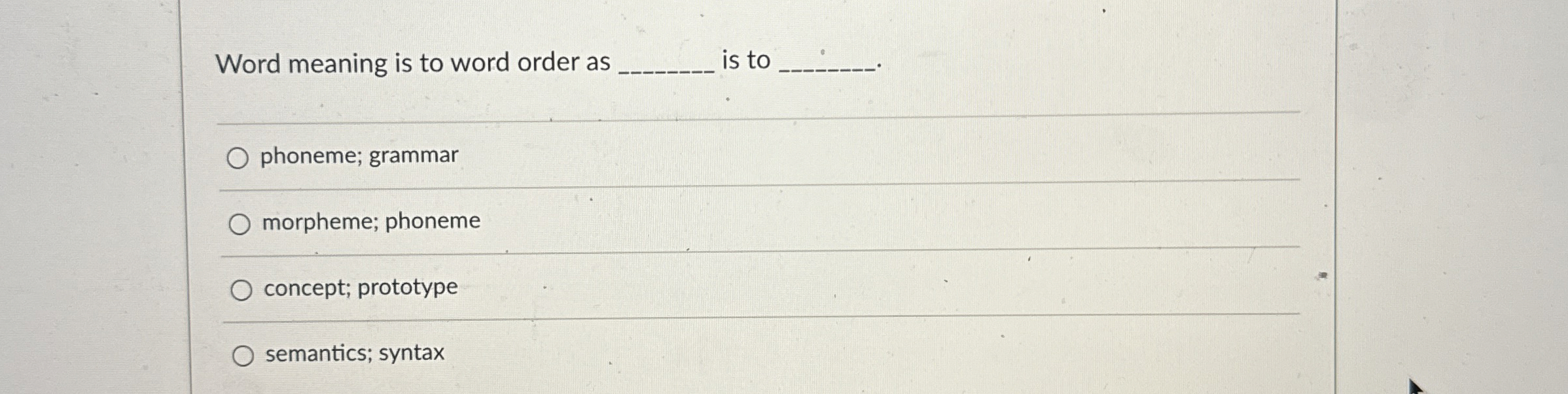 Solved Word meaning is to word order as ﻿is to | Chegg.com