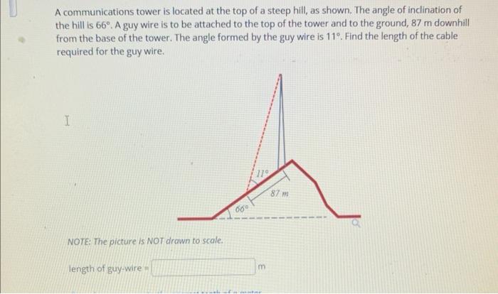 Solved A communications tower is located at the top of a | Chegg.com