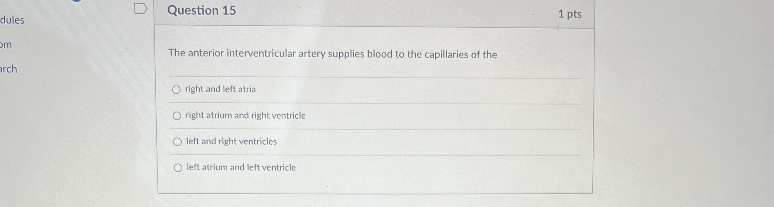 Solved Question 151 ﻿ptsThe anterior interventricular artery | Chegg.com