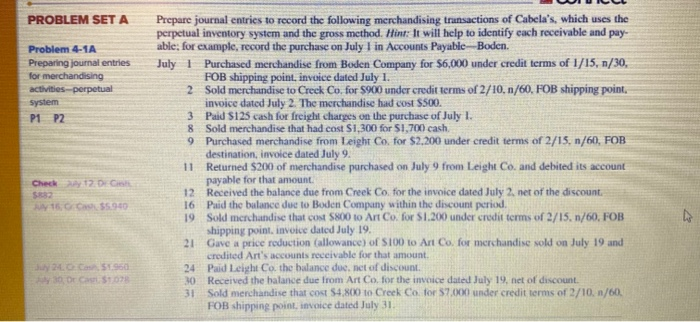 Solved PROBLEM SET A Problem 4-1A Preparing journal entries | Chegg.com