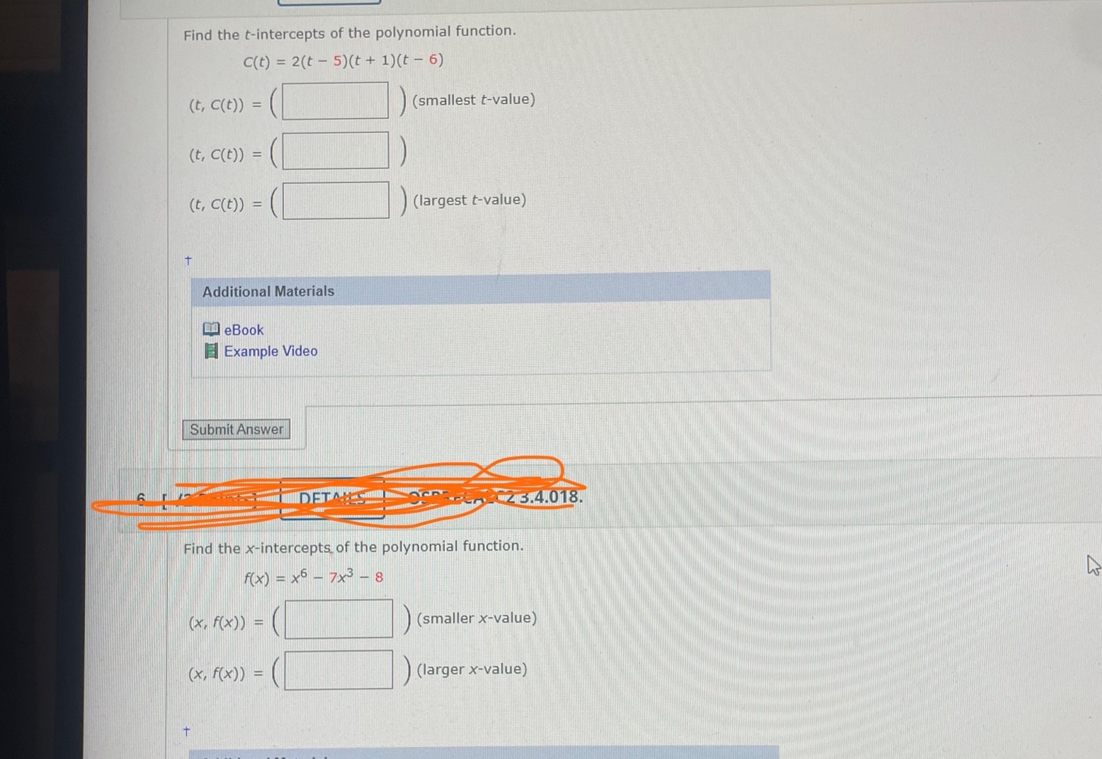 Solved Find the t-intercepts of the polynomial | Chegg.com