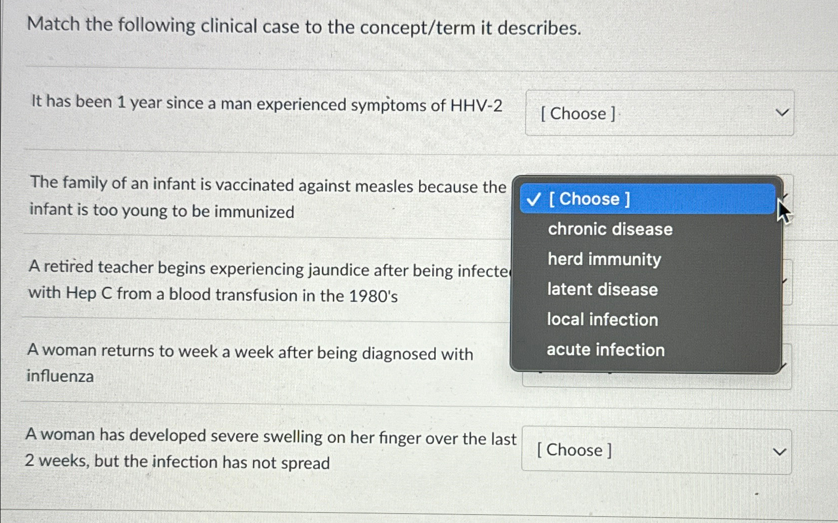 Solved Match the following clinical case to the concept/term | Chegg.com