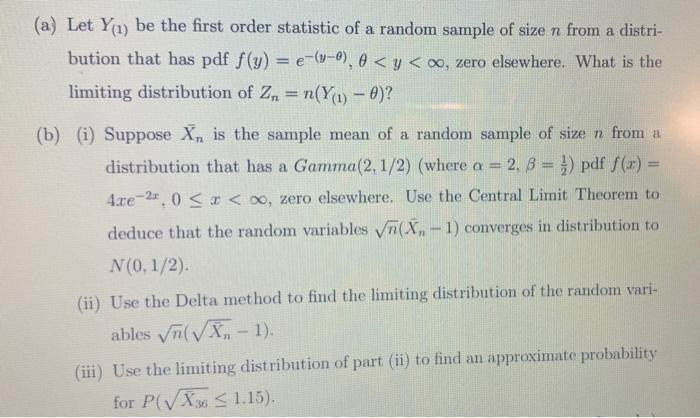 Solved (a) Let Y1) be the first order statistic of a random | Chegg.com