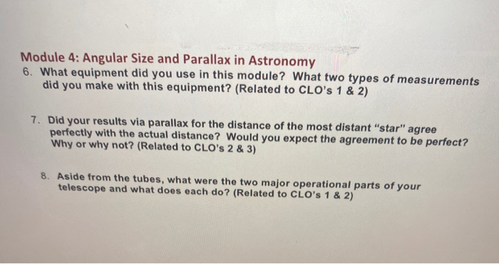 Module 4: Angular Size and Parallax in Astronomy 6. | Chegg.com