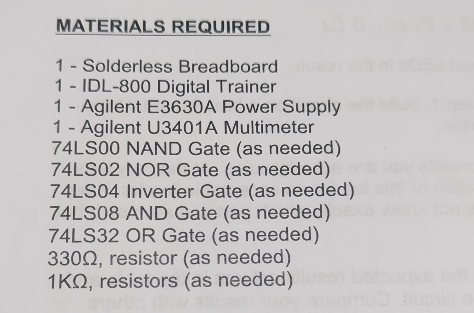 Solved MATERIALS REQUIRED 1 - Solderless Breadboard 1 - | Chegg.com