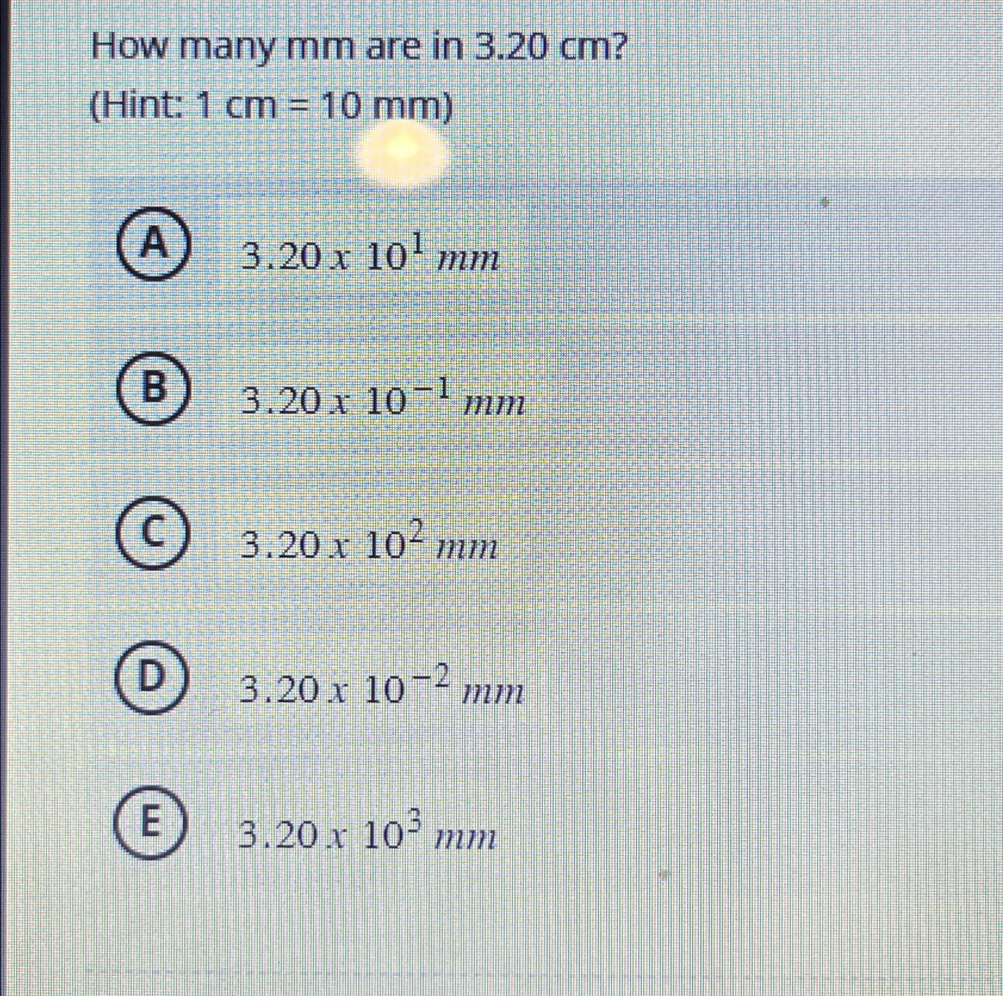 Solved How many mm ﻿are in 3.20cm ?(Hint: | Chegg.com
