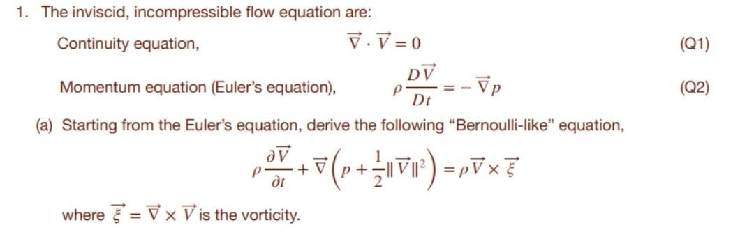 Solved (Q1) = 1. The inviscid, incompressible flow equation | Chegg.com