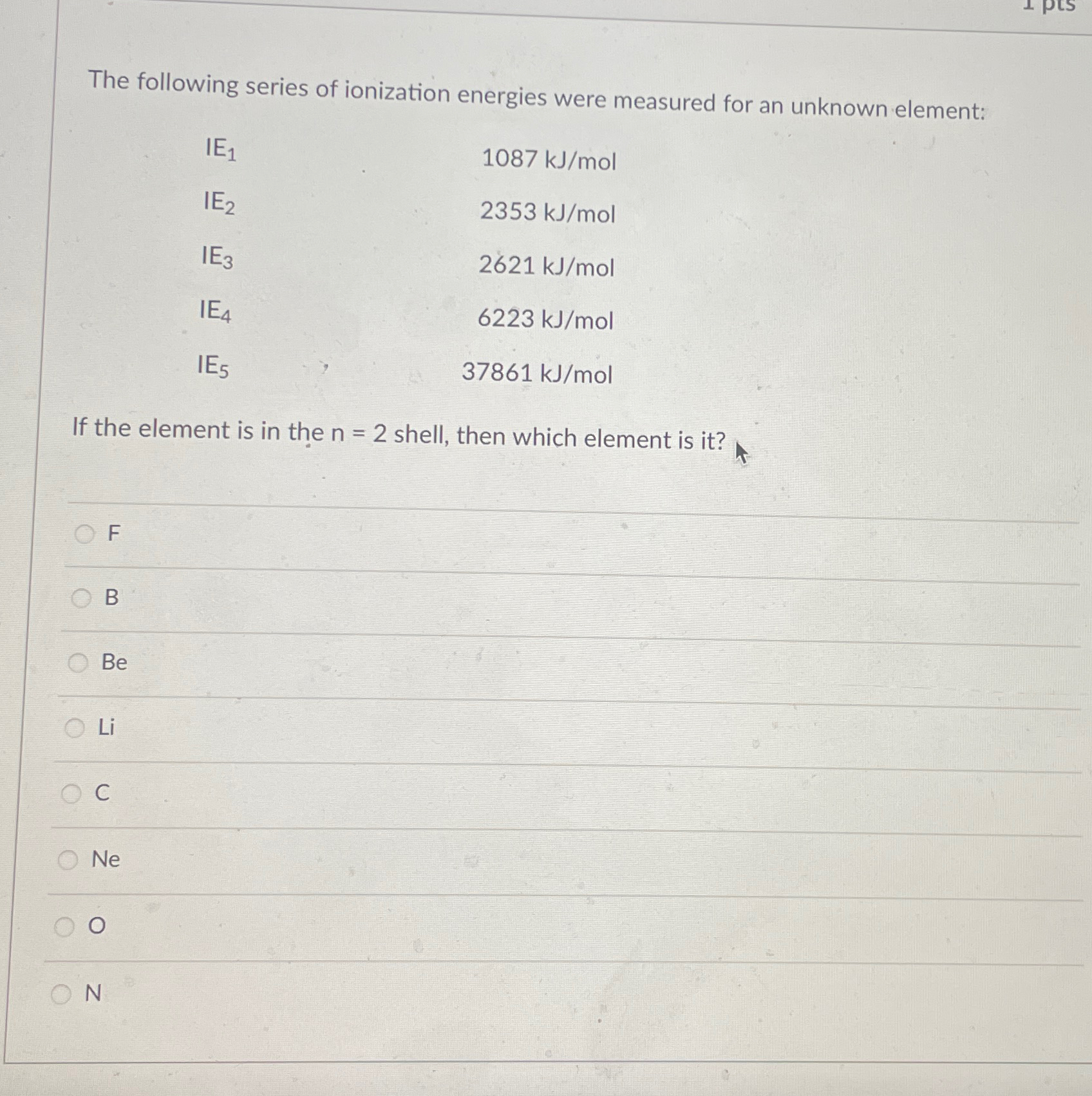 The following series of ionization energies were | Chegg.com