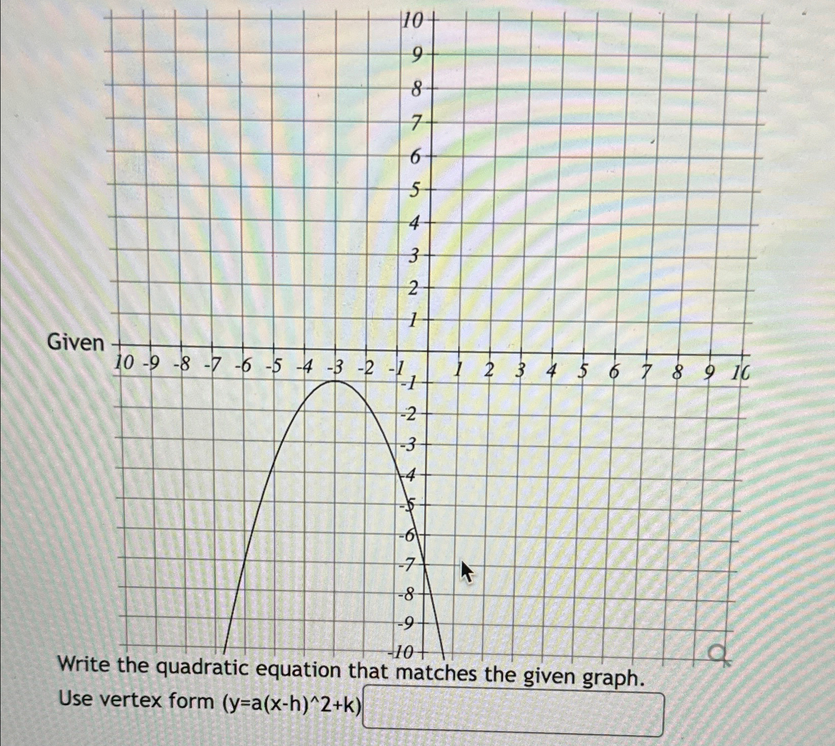 Solved GivenWrite the quadratic equation that matches the | Chegg.com