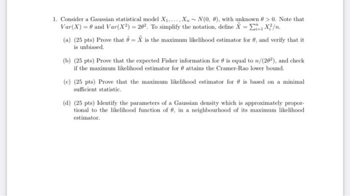 Solved 1. Consider a Gaussian statistical model | Chegg.com