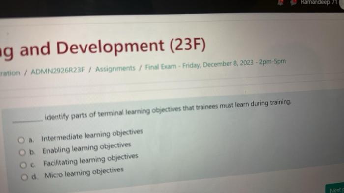 Solved identify parts of terminal learning objectives that | Chegg.com