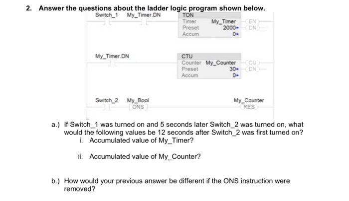 Solved 2. Answer the questions about the ladder logic | Chegg.com