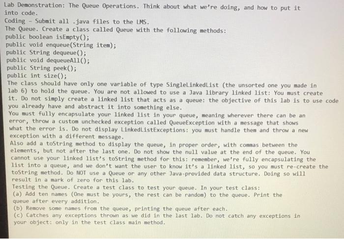 Solved Lab Demonstration: The Queue Operations. Think about | Chegg.com