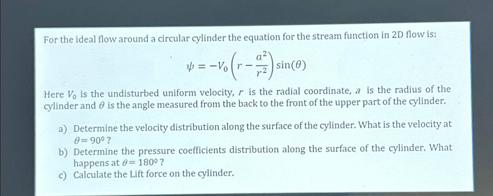 Solved For the ideal flow around a circular cylinder the | Chegg.com
