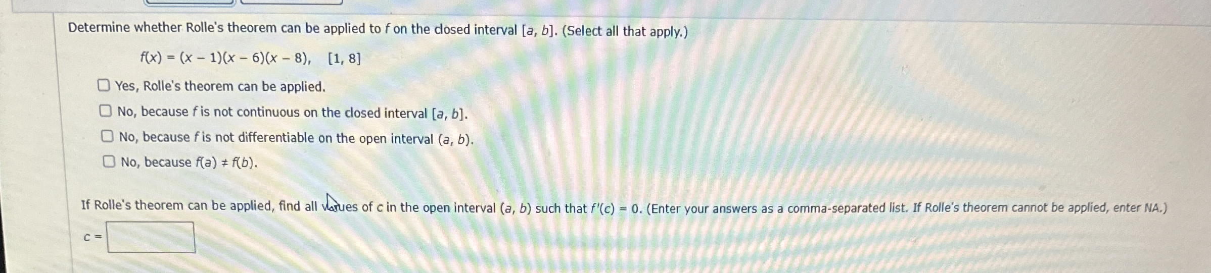 Solved Determine whether Rolle's theorem can be applied to f | Chegg.com