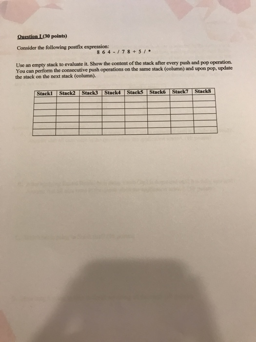 Solved Question L(30 points) Consider the following postfix | Chegg.com