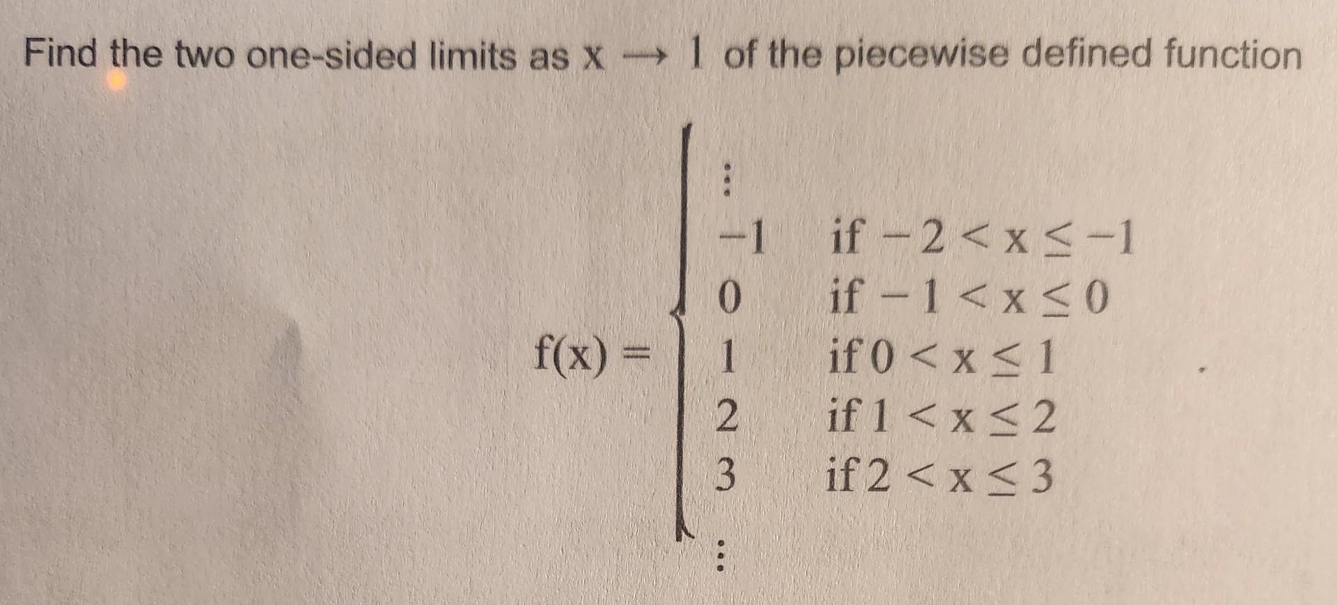 Solved Find the two one-sided limits as x→1 of the piecewise | Chegg.com