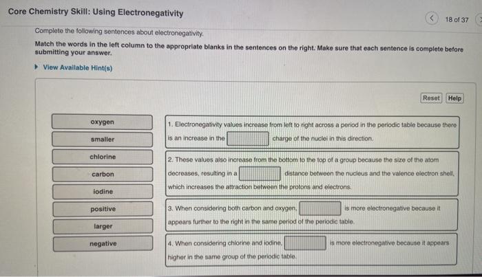 Solved Core Chemistry Skill: Using Electronegativity 18 of | Chegg.com