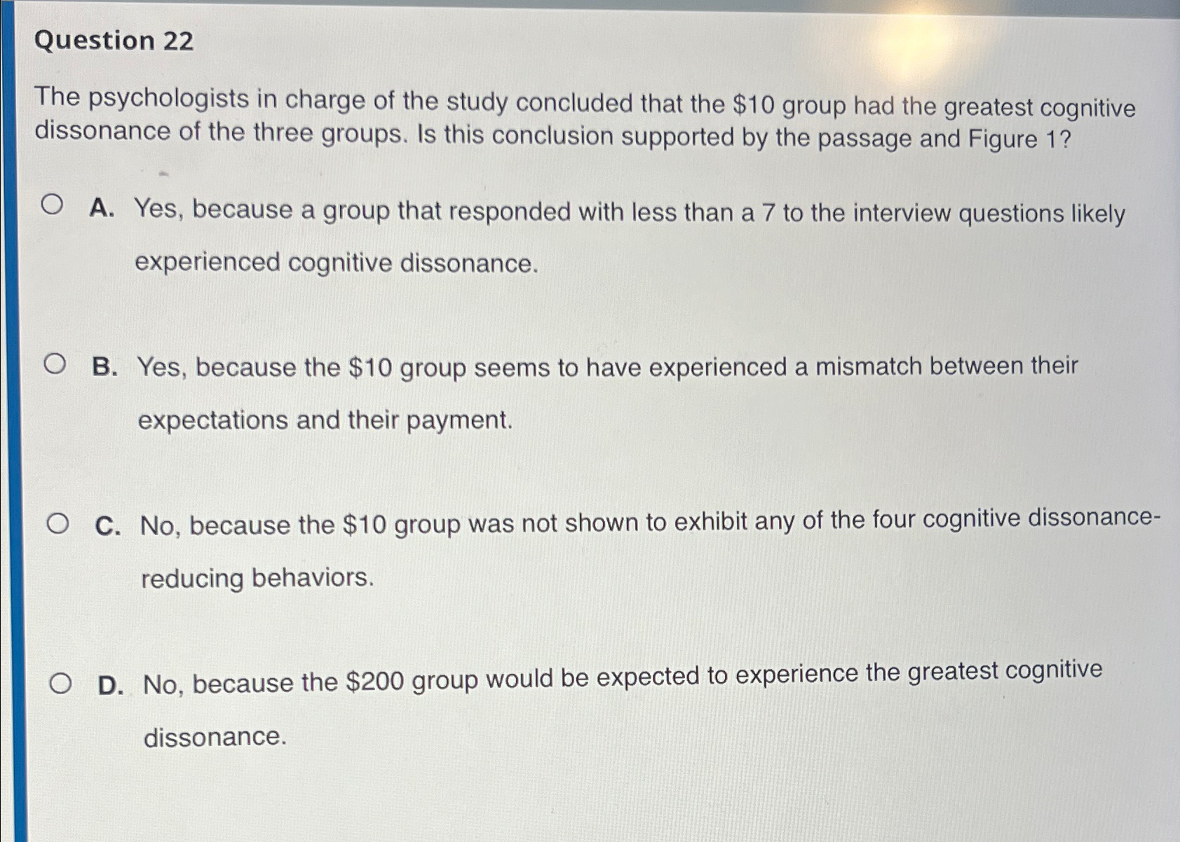 Solved Question 22The psychologists in charge of the study | Chegg.com