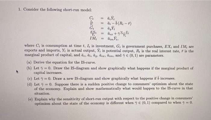 Solved 1. Consider the following short-run model: ان تدان ä. | Chegg.com