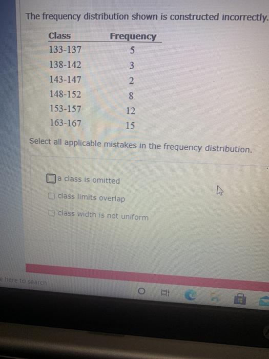 Solved The frequency distribution shown is constructed | Chegg.com