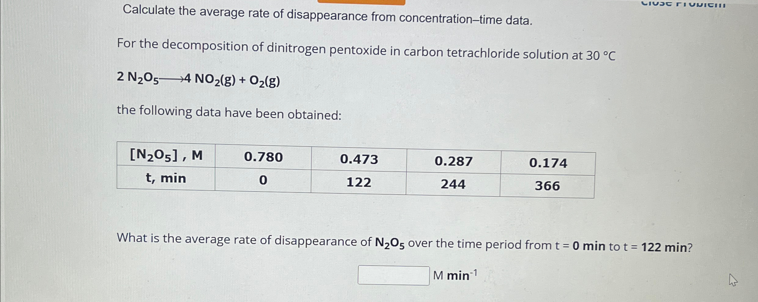 Solved Calculate the average rate of disappearance from | Chegg.com