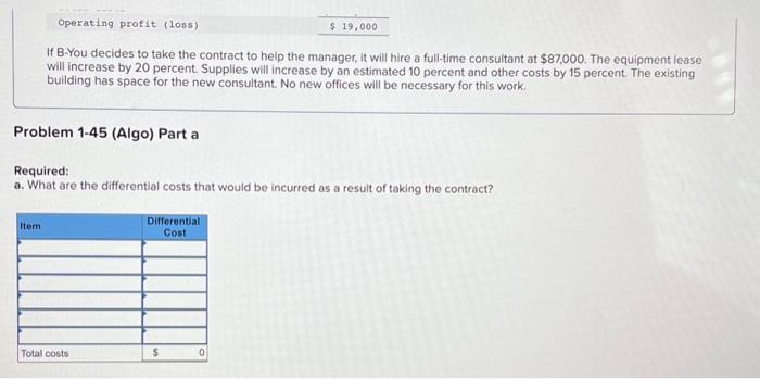 Solved Problem 1-45 (Algo) Cost Data for Managerial Purposes | Chegg.com