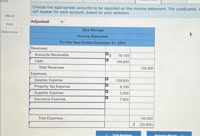 Solved Choose the appropriate accounts to be reported on the | Chegg.com