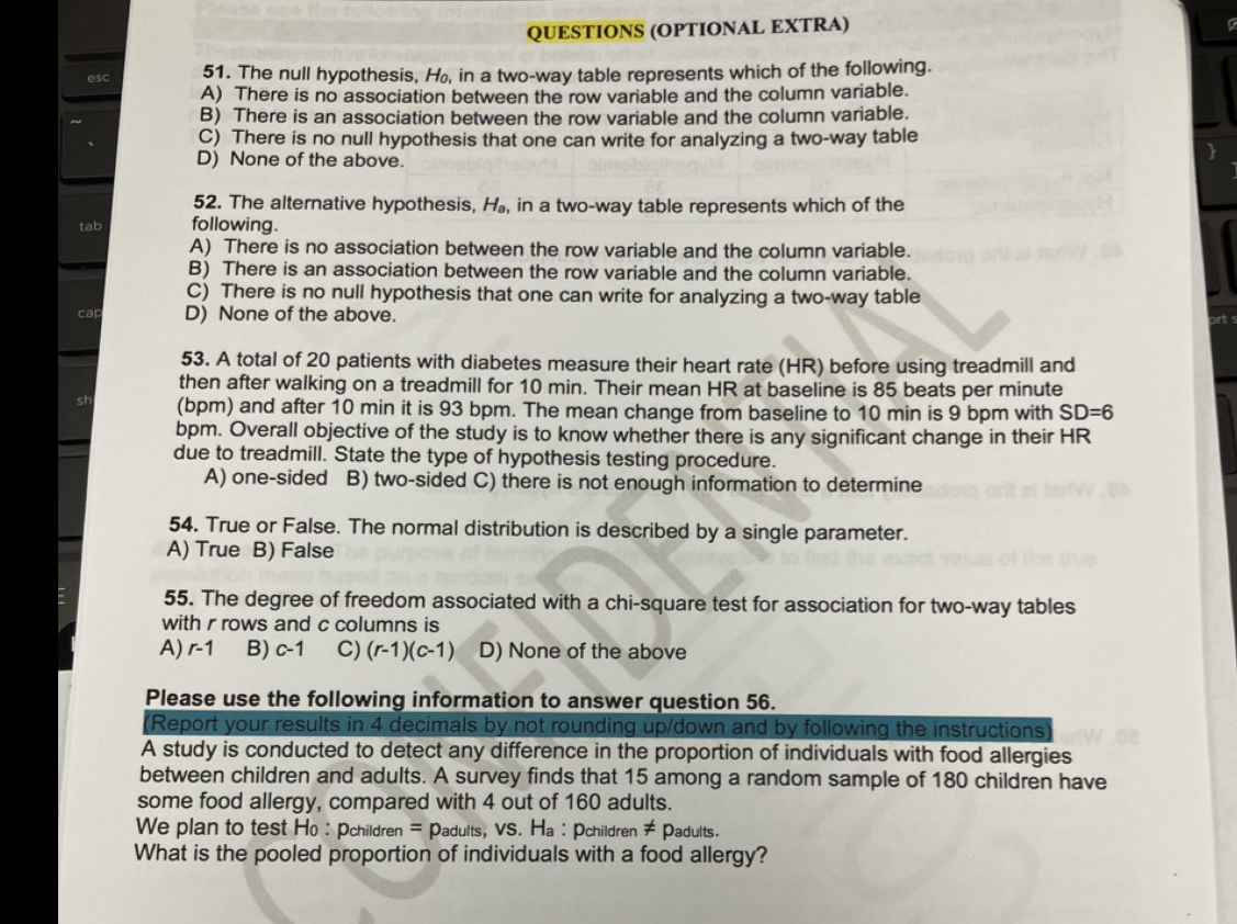 Solved QUESTIONS (OPTIONAL EXTRA)The null hypothesis, H0, | Chegg.com