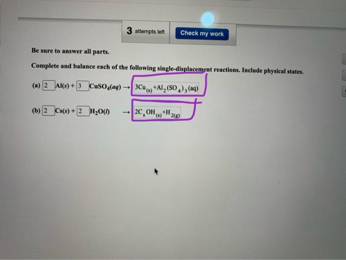 Solved Be sure to answer all parts. Complete and balance | Chegg.com