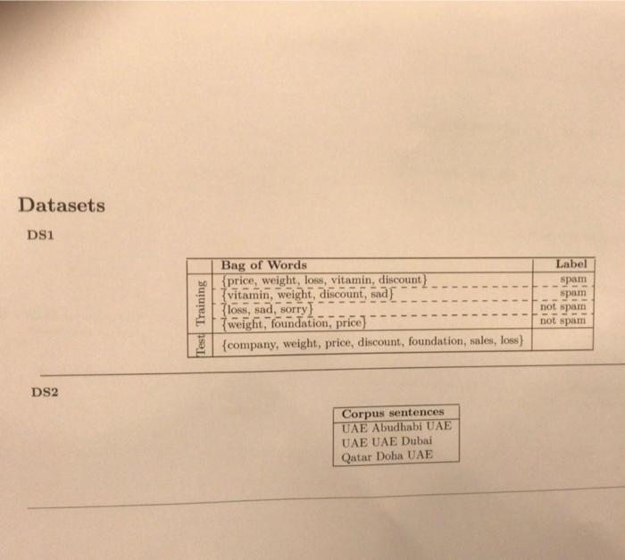 Solved Datasets DS1 DS2 \begin{tabular}{|l|} \hline Corpus | Chegg.com