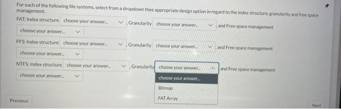 For each of the following file systems, select from a | Chegg.com