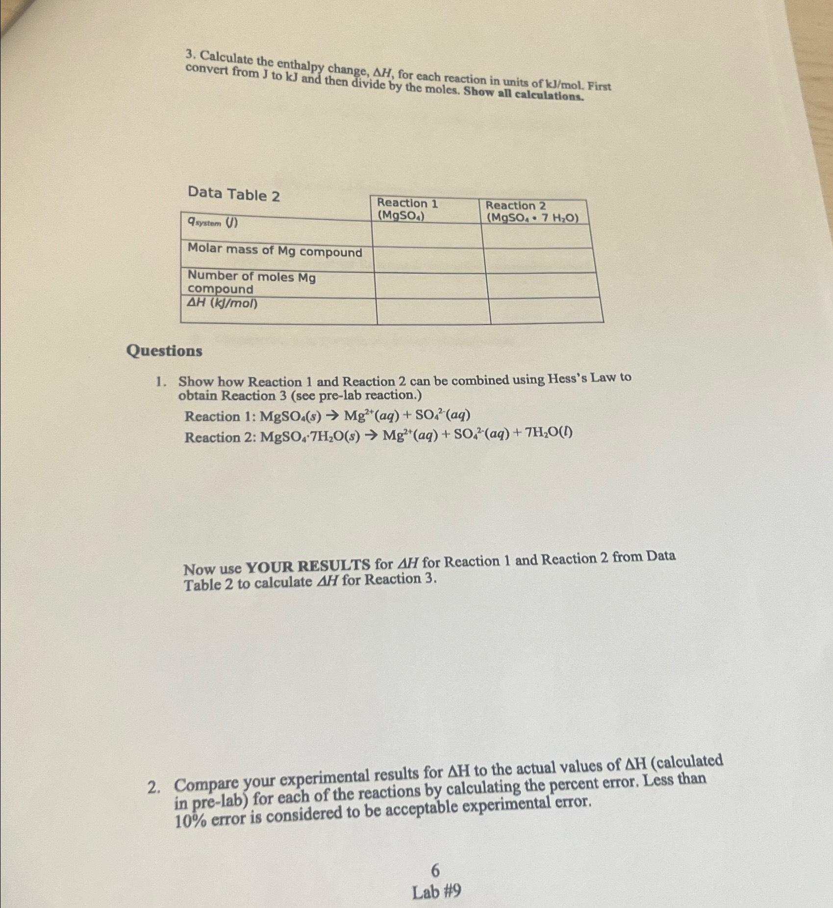 Solved Calculate the enthalpy change, ΔH, ﻿for each reaction | Chegg.com