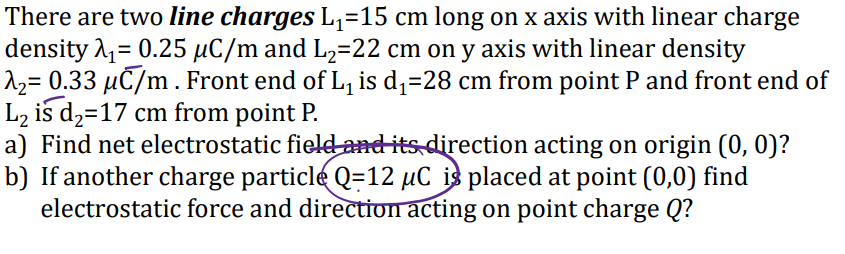 Solved There are two line charges L1=15 cm long on x axis | Chegg.com
