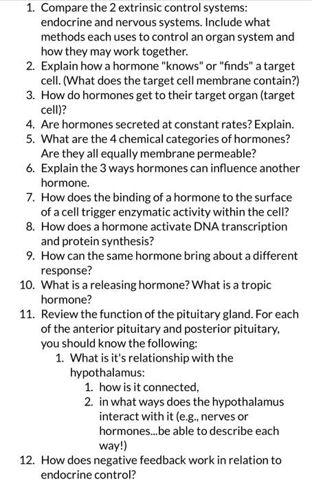 Solved 1. Compare the 2 extrinsic control systems: endocrine | Chegg.com
