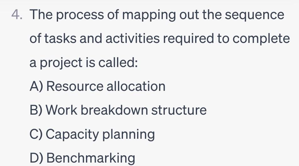 Solved 4. The process of mapping out the sequence of tasks | Chegg.com