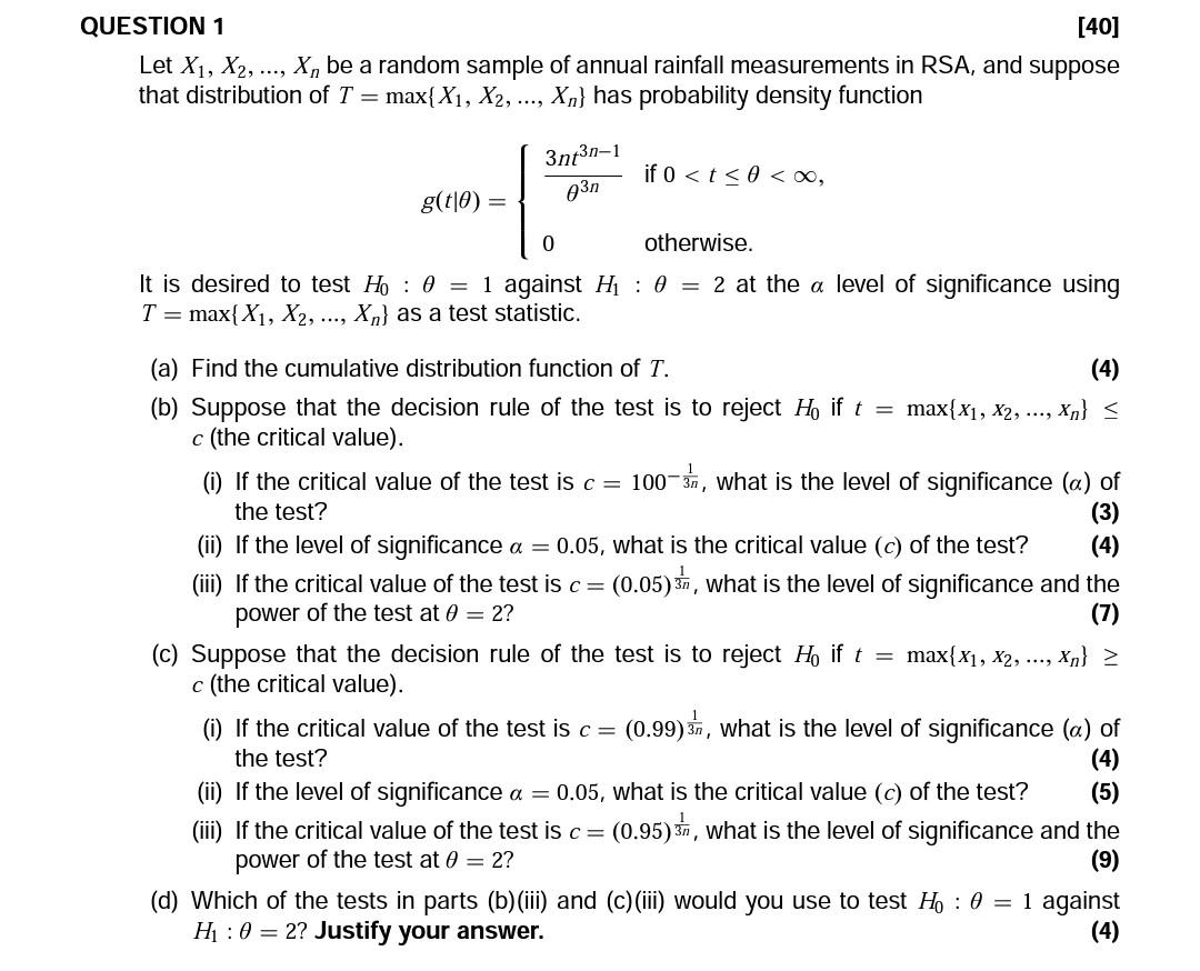Solved Let X1x2xn Be A Random Sample Of Annual Rainfall 3431