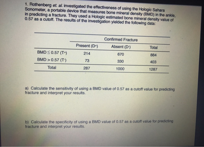 Solved 1. Rothenberg et al. investigated the effectiveness | Chegg.com
