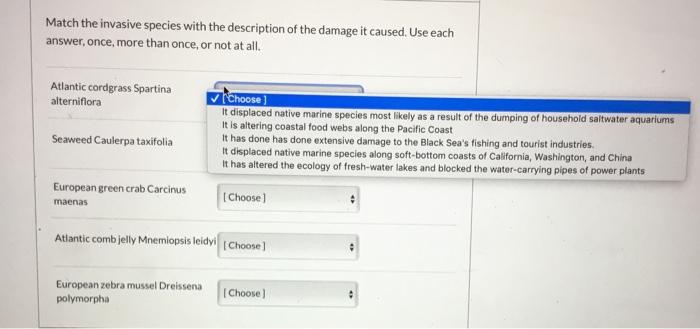 Solved Match the invasive species with the description of | Chegg.com