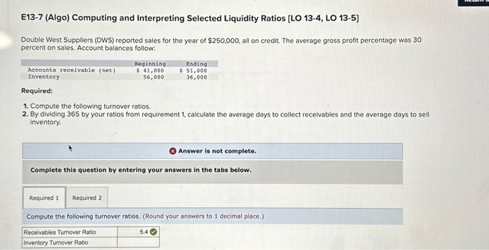 Solved E13-8 (Algo) Computing and Interpreting Liquidity | Chegg.com