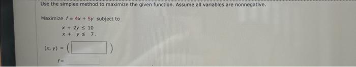 Solved Set up the simplex matrix used to solve the linear | Chegg.com
