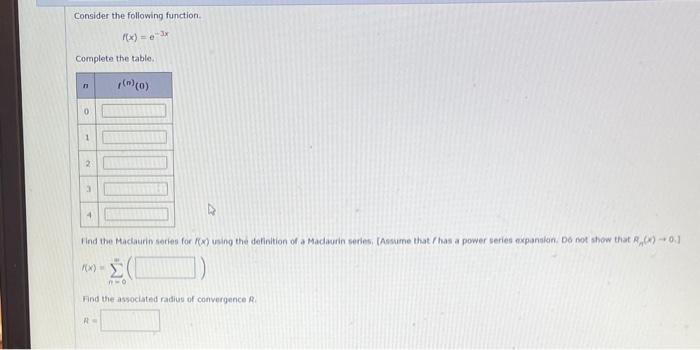 Solved Consider the following function. f(x)=e−3x Complete | Chegg.com
