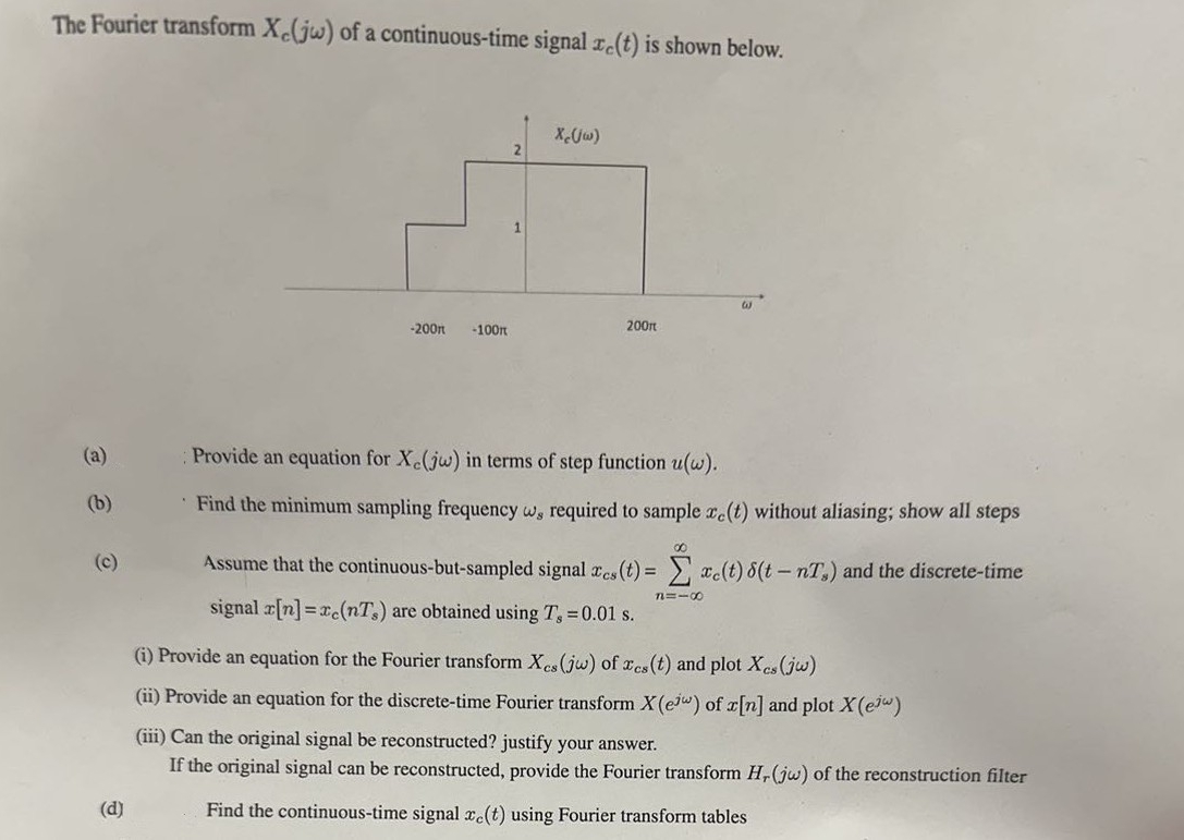 The Fourier transform xc(jω) ﻿of a continuous-time | Chegg.com