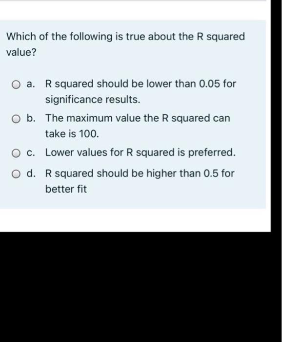 Solved Which of the following is true about the R squared | Chegg.com