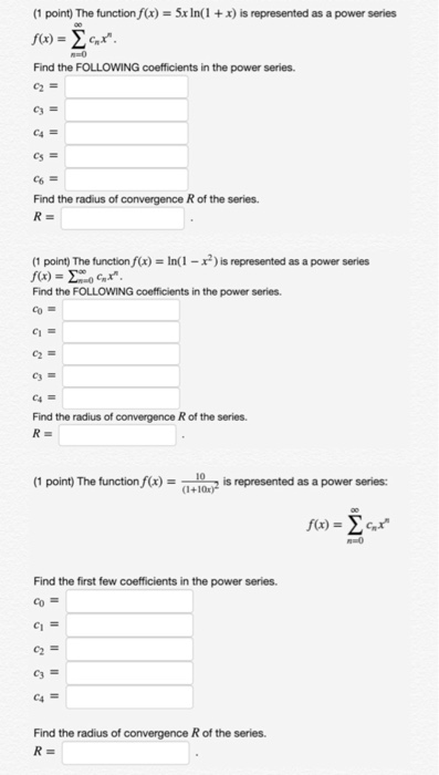 Solved (1 point) The function f(x) = 5x In(1 + x) is | Chegg.com