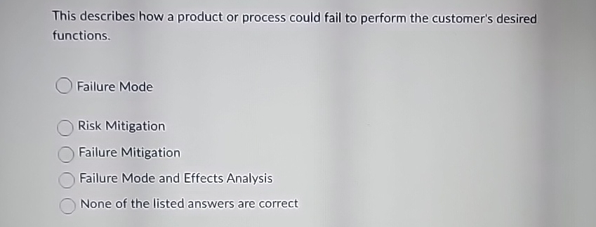Solved This describes how a product or process could fail to | Chegg.com