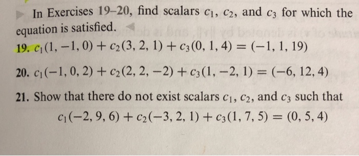 Solved In Exercises 19-20, find scalars c1, c2, and cz for | Chegg.com