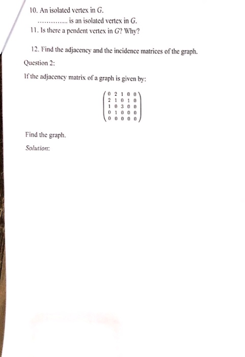 Solved Exercise 1 Question (1): For the following graph: | Chegg.com