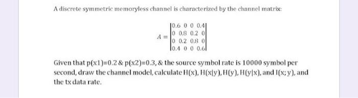 Solved A discrete symmetric memoryless channel is | Chegg.com